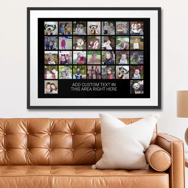 30 Photo Collage Grid - Text box - black white Poster | Zazzle