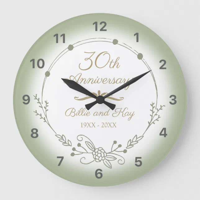 30th Wedding Anniversary Elegant Large Clock | Zazzle