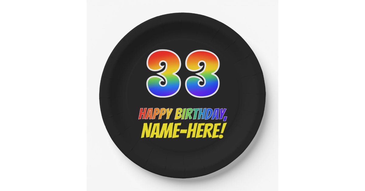 33rd Birthday: Bold, Fun, Simple, Rainbow 33 Paper Plate | Zazzle