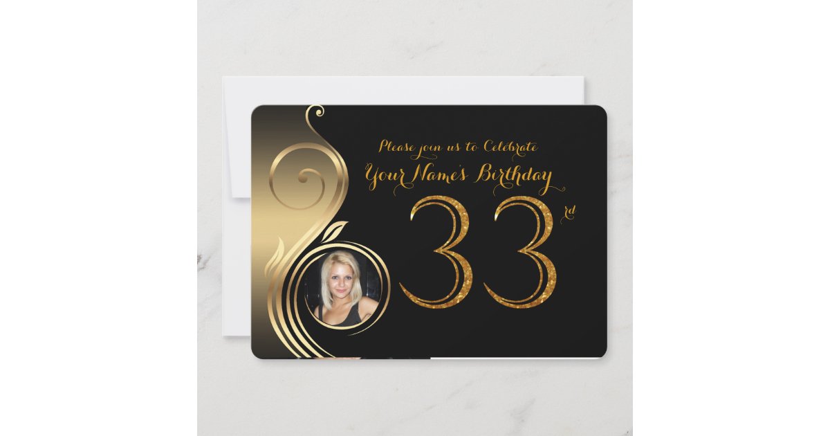 33rd,Birthday Invitation,Number Glitter Gold,Photo Invitation | Zazzle