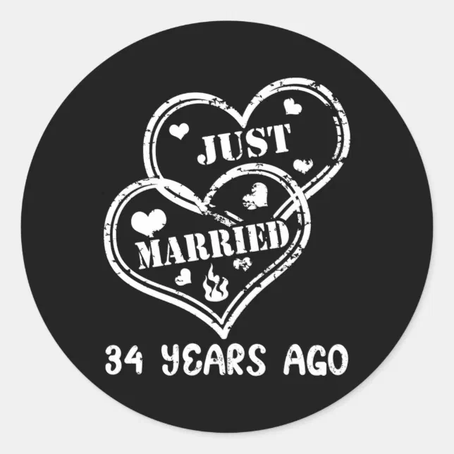 34Th Wedding Anniversary Just Married 34 Years Ago Classic Round ...