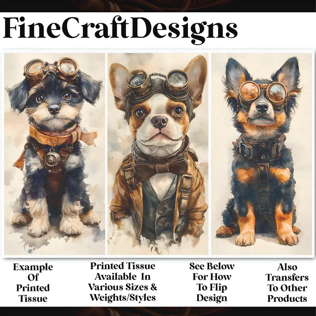 3 Cute Steampunk Dogs Group 2 CB5 Decoupage Tissue Paper | Zazzle