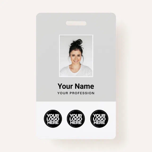 3 Multiple Logos Employee Photo, Bar Code , Name ID Badge | Zazzle
