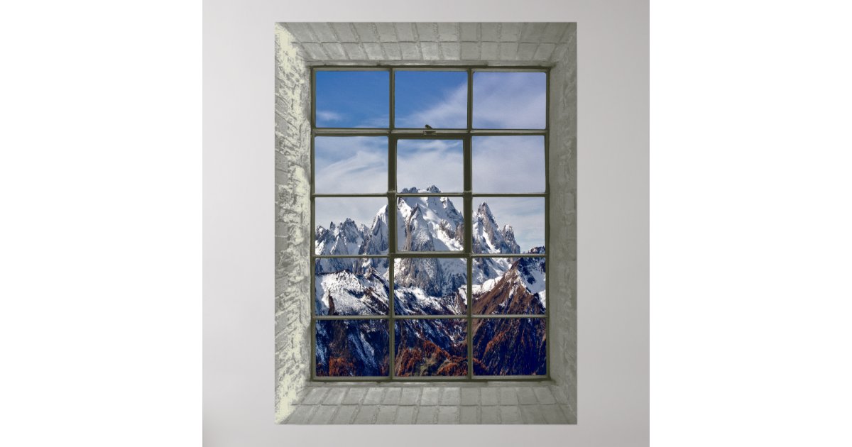 3D Mountains View Fake Window Poster | Zazzle