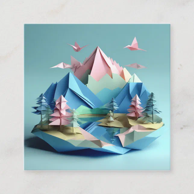 3d paper art, Lake scenery landscape, mountains, Square Business Card ...