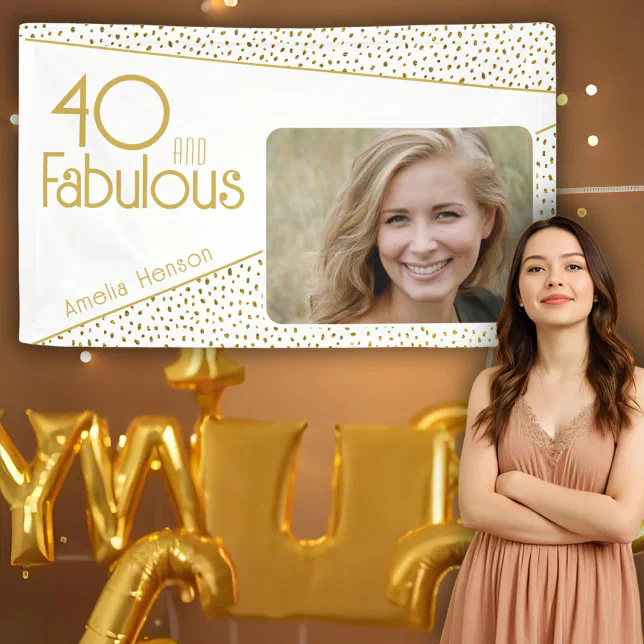40 and Fabulous Gold Glitter Photo 40th Birthday Banner | Zazzle