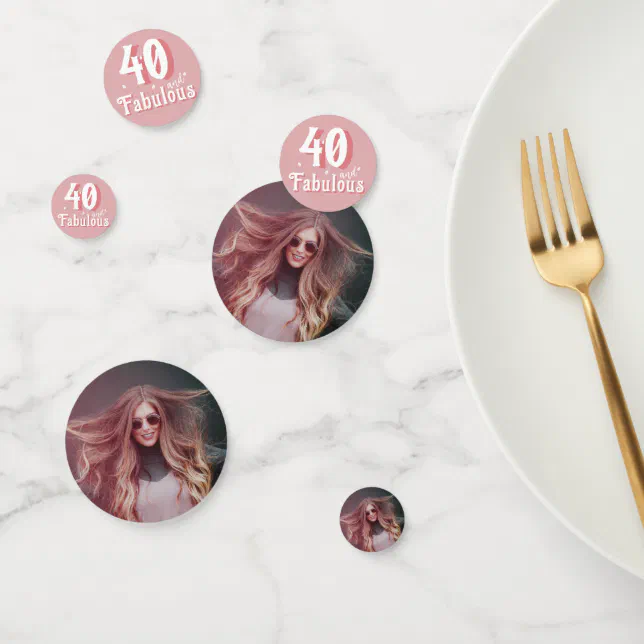40 and Fabulous Pink Photo 40th Birthday Confetti | Zazzle