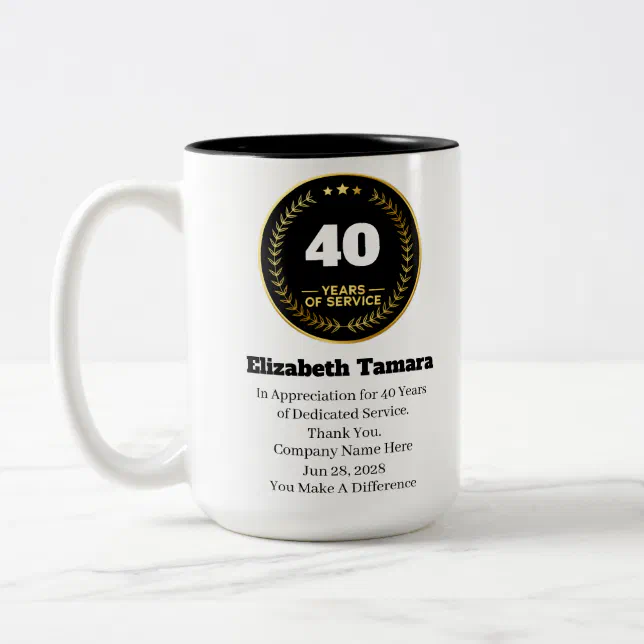 40 Year Work Anniversary | Employee Appreciation Two-Tone Coffee Mug ...