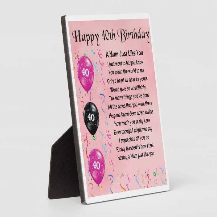 40th Birthday Mum Poem Plaque | Zazzle.co.uk