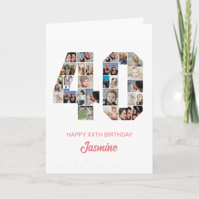 40th Birthday Number 40 Photo Collage Personalised Card | Zazzle