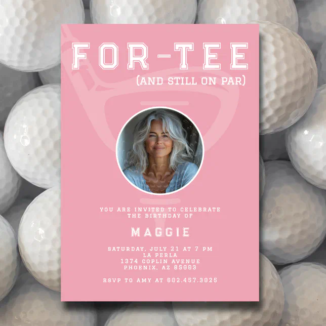 40th Birthday Party Golf Club Photo Pink Modern Invitation | Zazzle