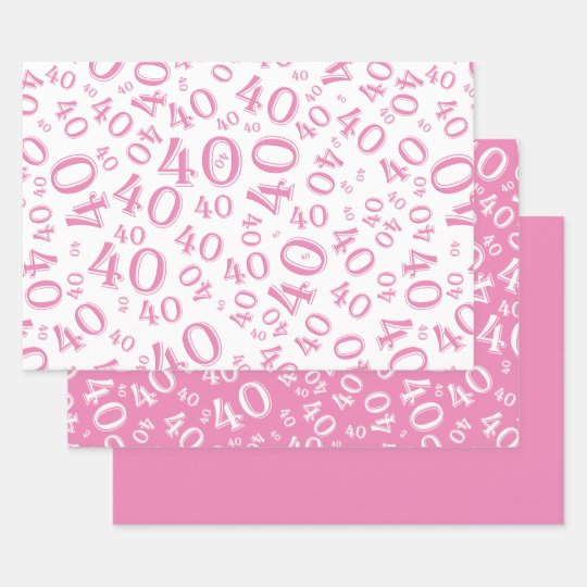 40th Birthday Pink & White Number Pattern 40 Wrapping Paper Sheet ...