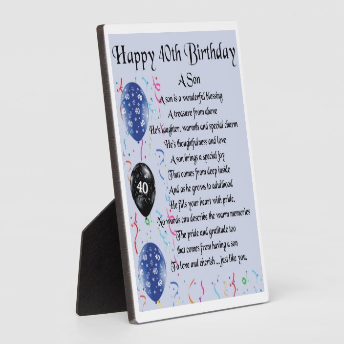 40th Birthday Son Poem Plaque | Zazzle.co.uk