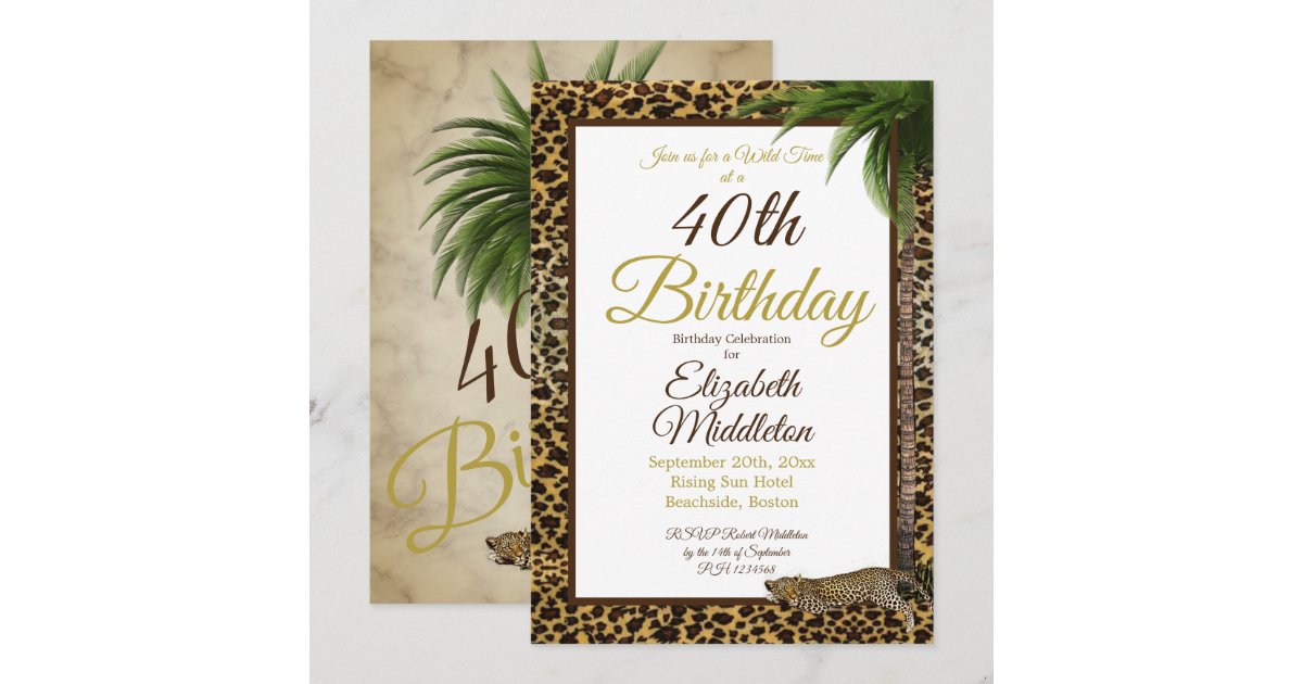 40th Leopard Print Palm Wild Birthday Invitation | Zazzle