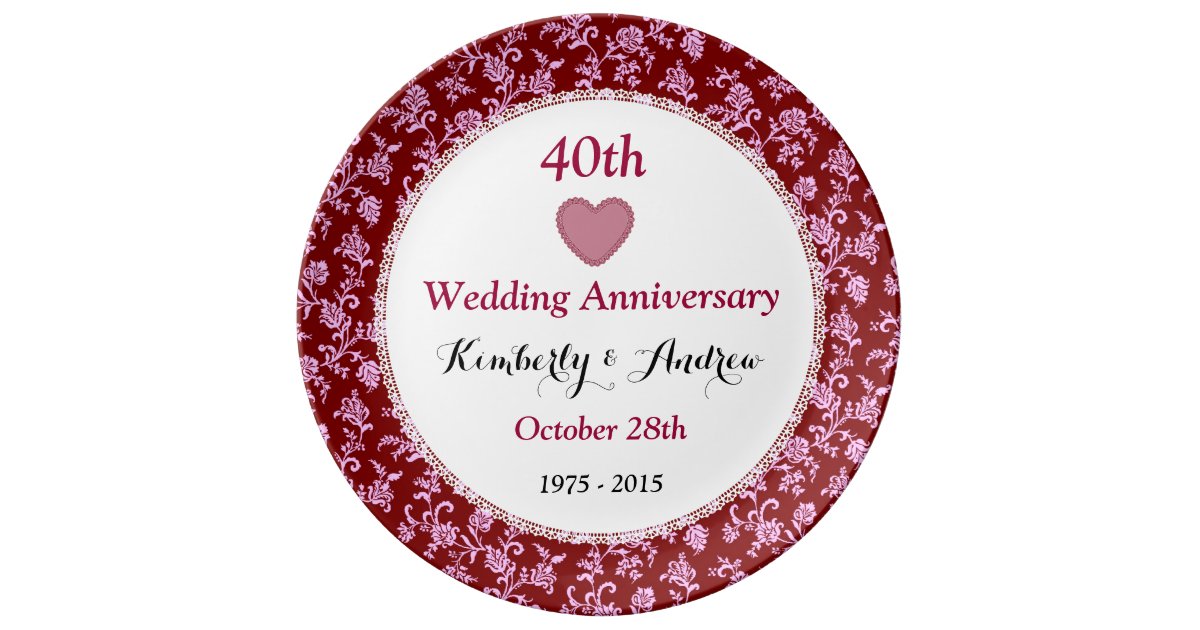 40th Wedding Anniversary Ruby Red Floral W40B Plate | Zazzle