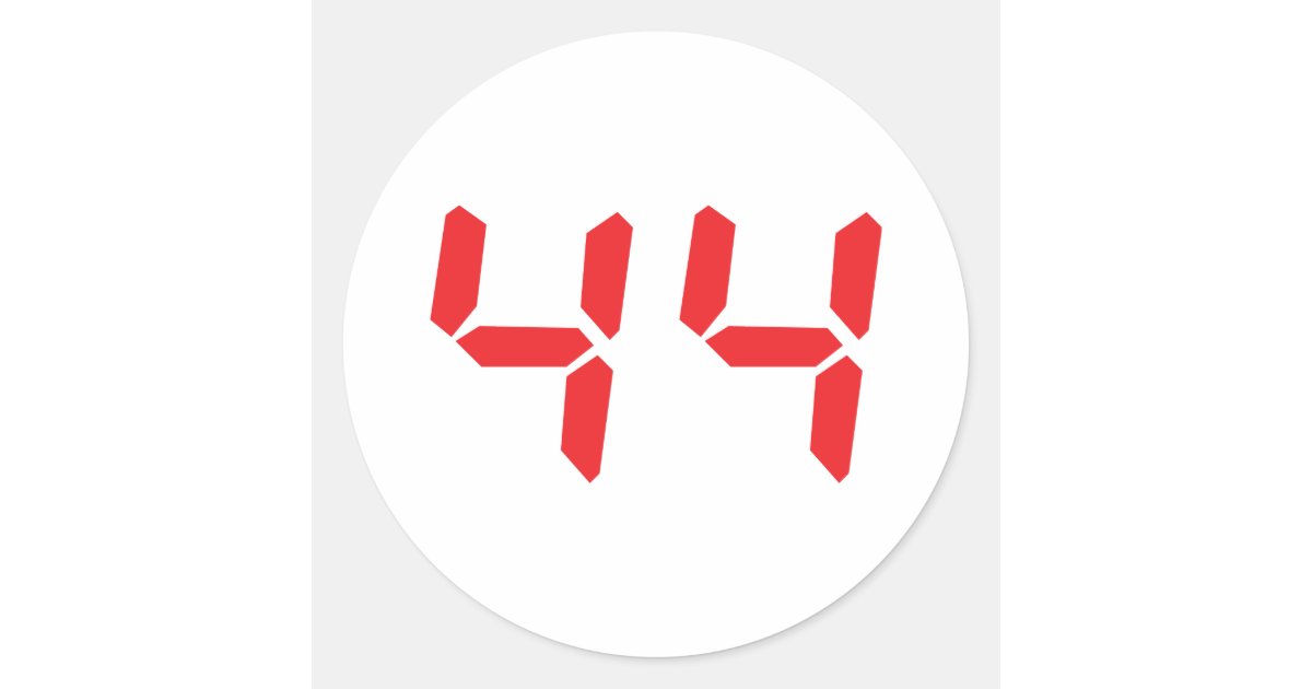 44 fourty-four red alarm clock digital number classic round sticker ...