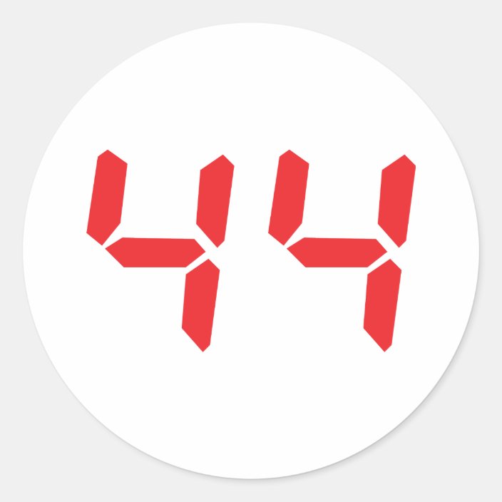 44 fourty-four red alarm clock digital number classic round sticker ...