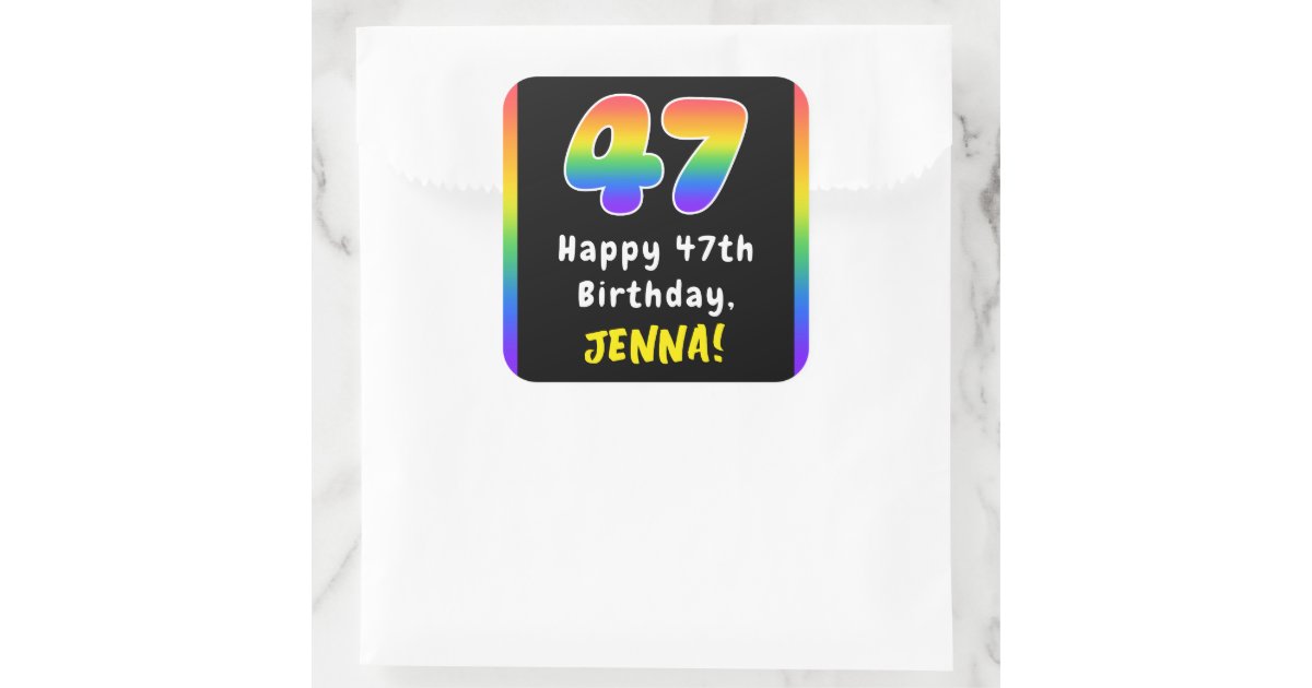 47th Birthday: Rainbow Spectrum # 47, Custom Name Square Sticker | Zazzle