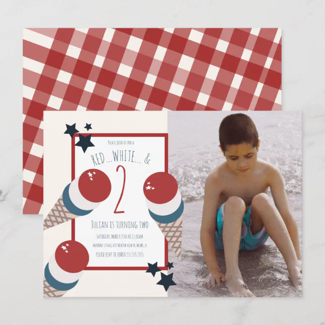 4th of July 2nd Birthday Ice Cream and Stars Photo Invitation | Zazzle
