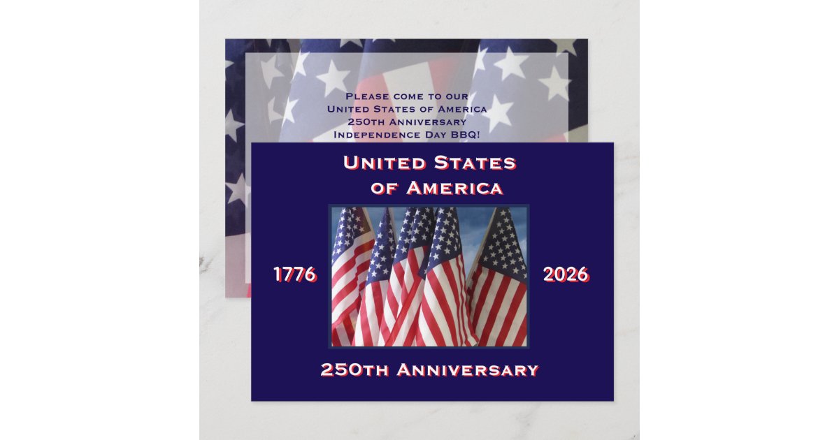 4th of July Barbeque, USA 250th Anniversary, Flags Invitation | Zazzle