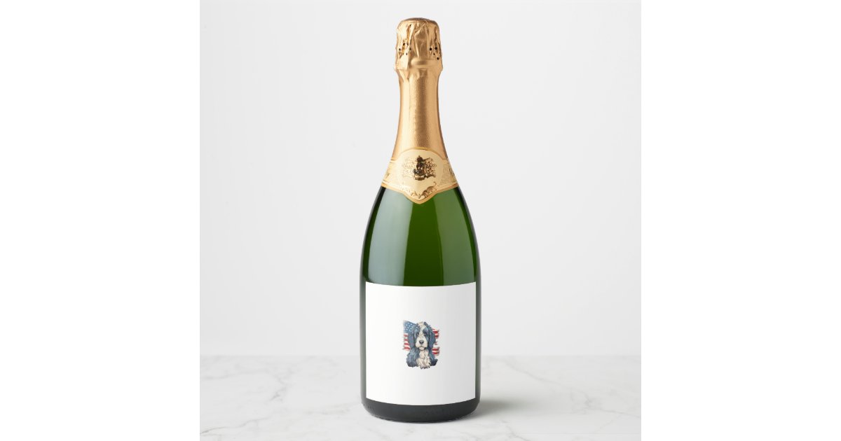 4th Of July US Flag Bernedoodle Dog Sparkling Wine Label | Zazzle