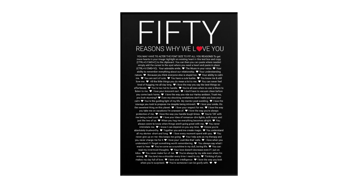 50 reasons why we love you wedding vow love you acrylic print | Zazzle