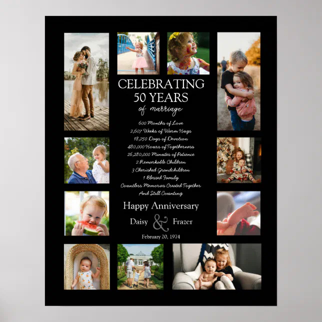 50 year wedding anniversary photo collage editable poster | Zazzle