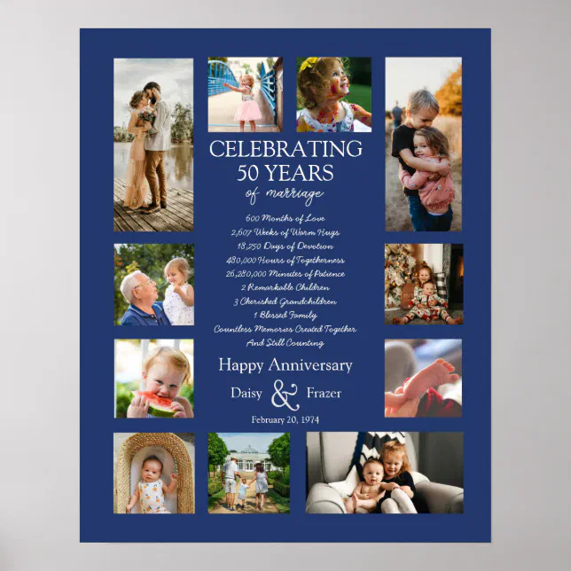 50 year wedding anniversary photo collage editable poster | Zazzle