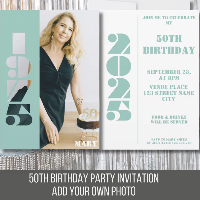 50th birthday invite photo born 1975 Invitation | Zazzle