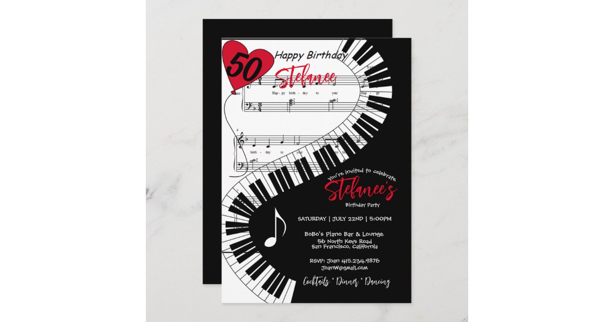 50th Birthday Party, Piano Keys Music, Invitation | Zazzle