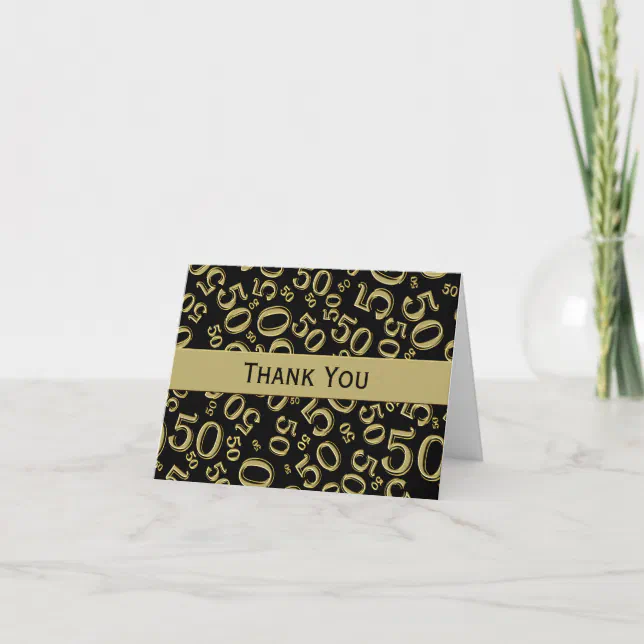 50th "Thank you!" Black/Gold Number Pattern Thank You Card | Zazzle
