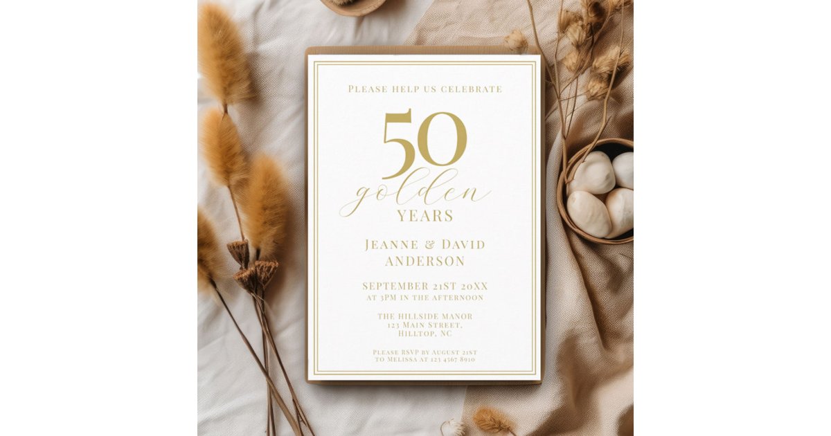 50th Wedding Anniversary Elegant 50 Golden Years Invitation | Zazzle