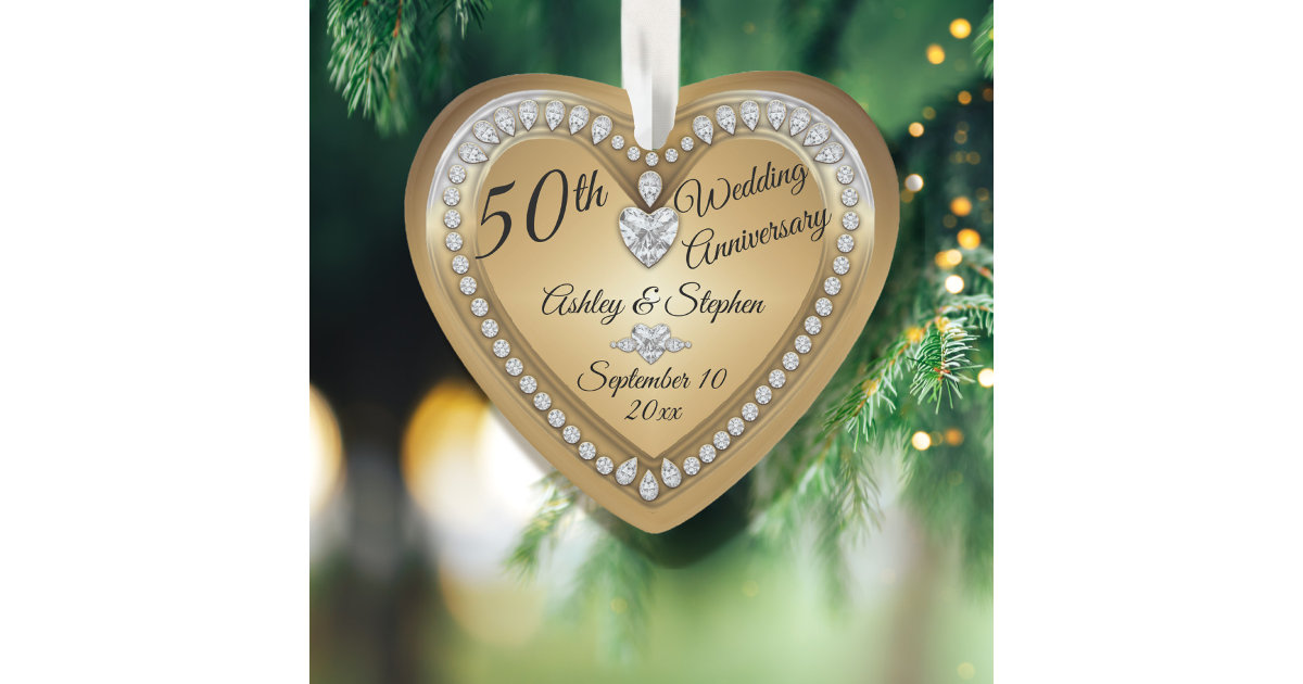 50th Wedding Anniversary Gold Diamonds Keepsake Ornament | Zazzle