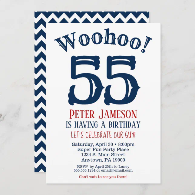 55th Birthday Invitation Mens Navy Blue | Zazzle