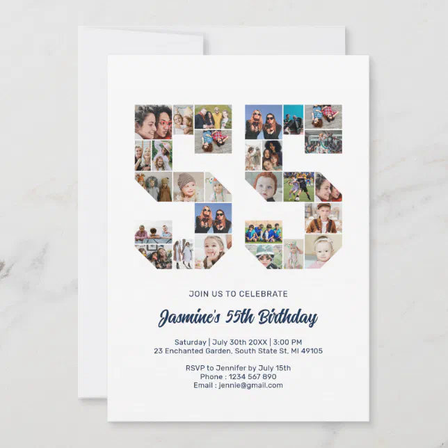 55th Birthday Number 55 Custom Photo Collage Invitation | Zazzle