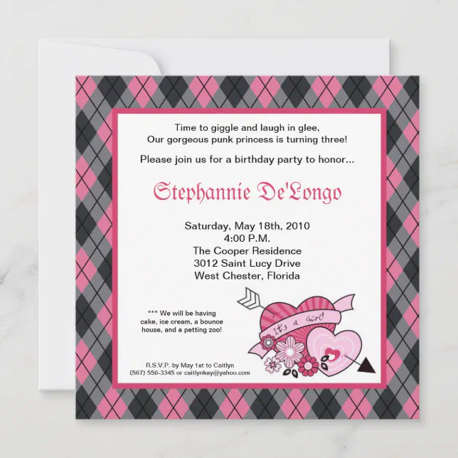 5x5 Punk EMO Rock Argyle Birthday Party Invitation | Zazzle