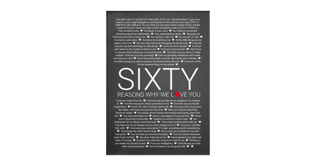 60 reasons why we love you wedding vow love you acrylic print | Zazzle