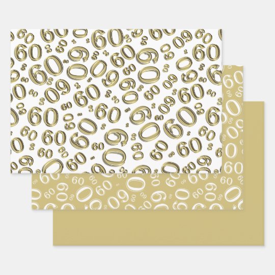 60th Birthday Gold & White Number Pattern 60 Wrapping Paper Sheet ...