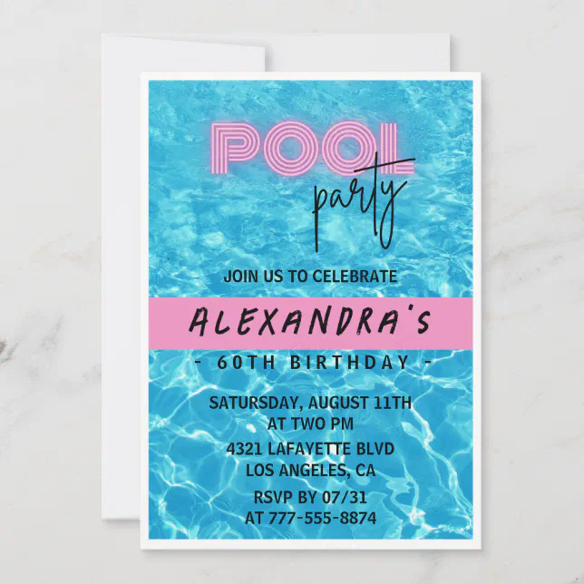 60th birthday invitation for her Pool Party Summer | Zazzle