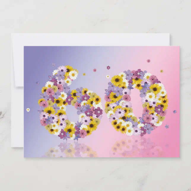 60th Birthday party, with flowered letters Invitation | Zazzle