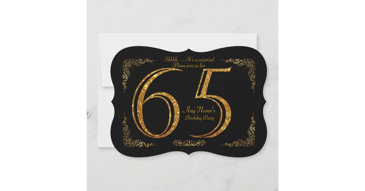 65th,Birthday party 65th,great Gatsby,black & gold Invitation | Zazzle