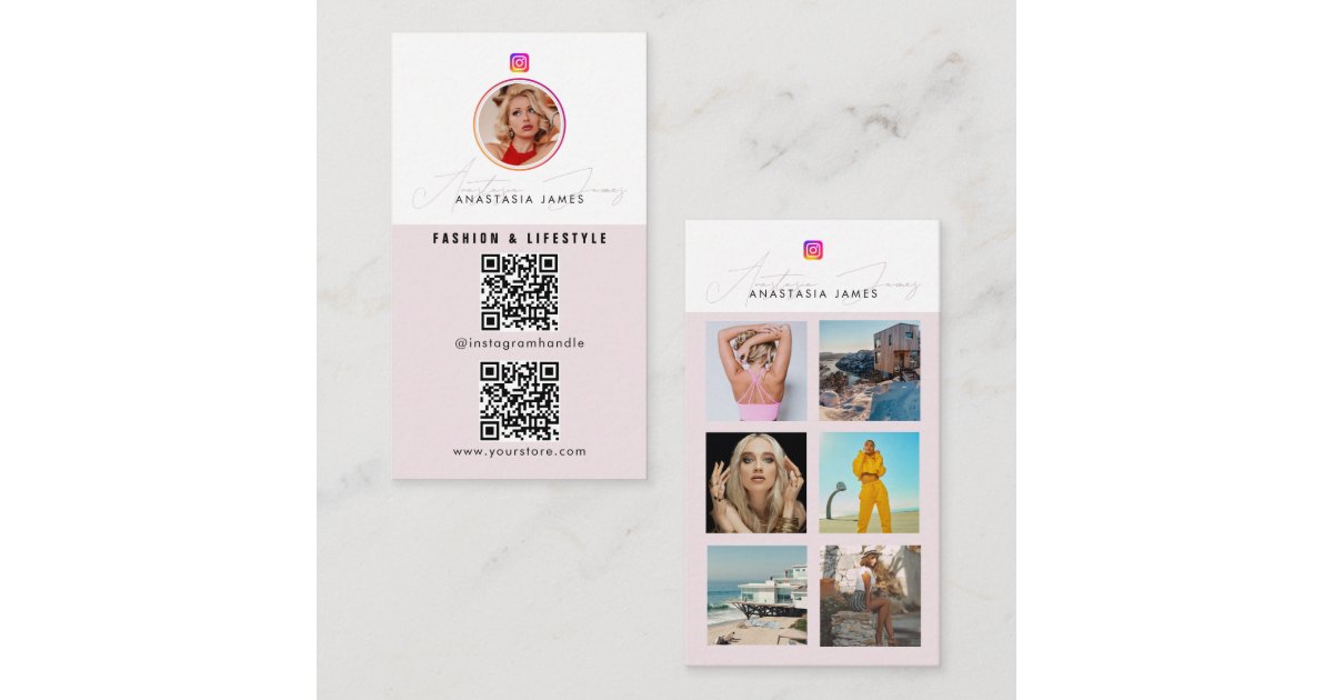 6 Photo Feed Grid Social Media 2 QR Codes Website Business Card | Zazzle