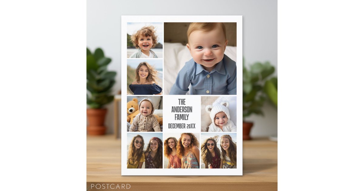 6 Photo Template with 2 Lines of Text Postcard | Zazzle