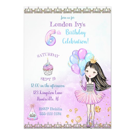 Princess 6th Birthday Invitations | Zazzle UK