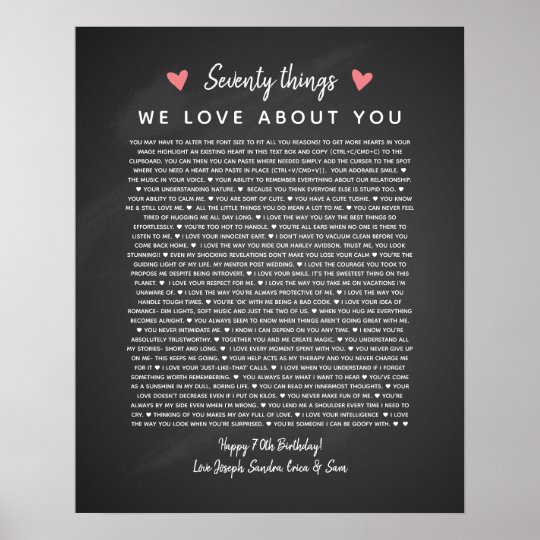70 reasons why we love you birthday gift for him poster | Zazzle.co.uk