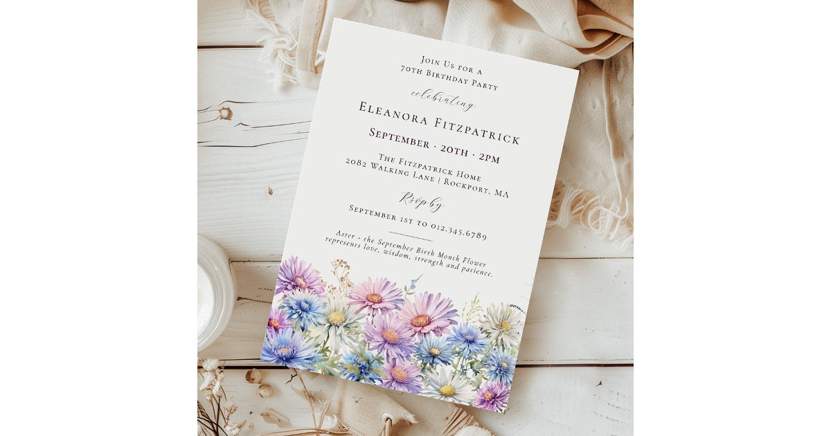 70th Birthday Party September Birth Month Flower Invitation | Zazzle