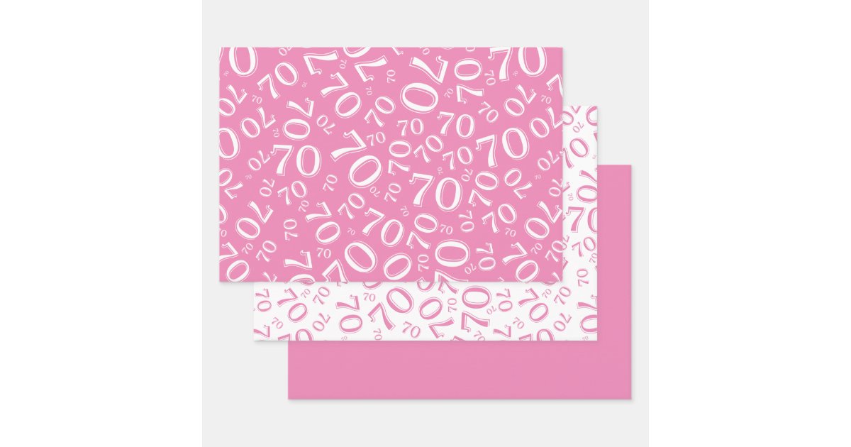 70th Birthday Pink & White Number Pattern 70 Wrapping Paper Sheet | Zazzle