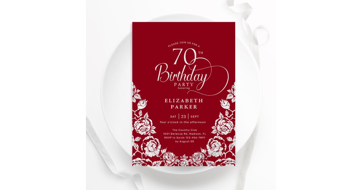 70th Birthday Red Silver Roses Invitation | Zazzle