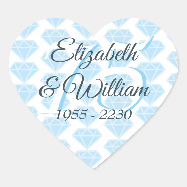 75th Wedding Anniversary Diamond Celebration Heart Sticker | Zazzle