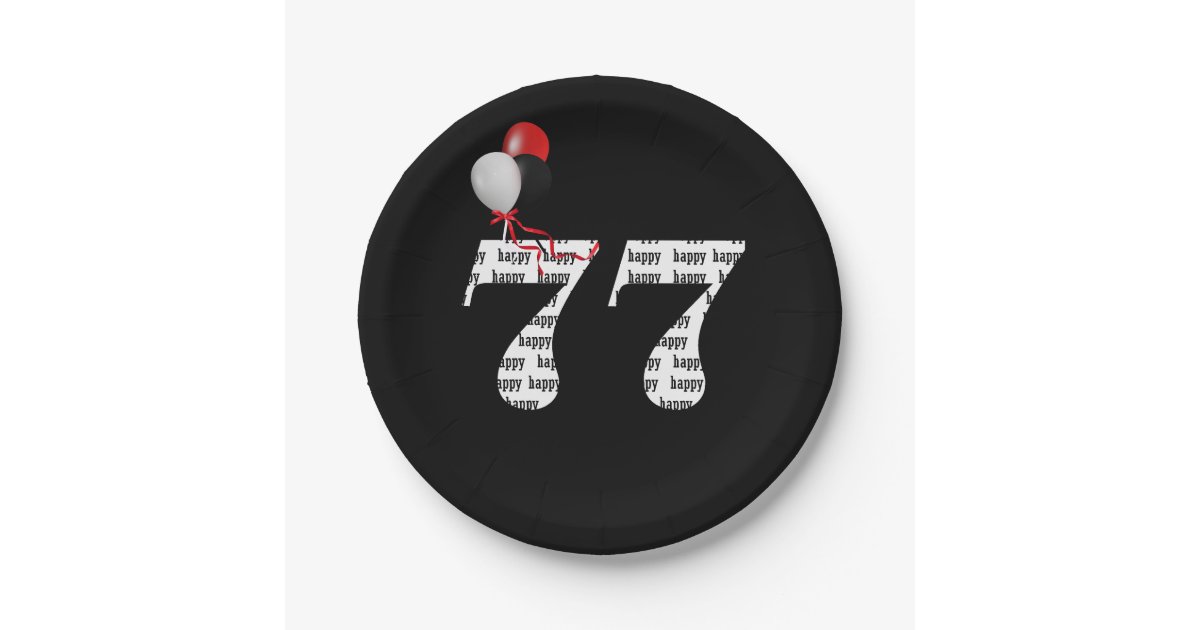 77th birthday party balloons paper plate | Zazzle